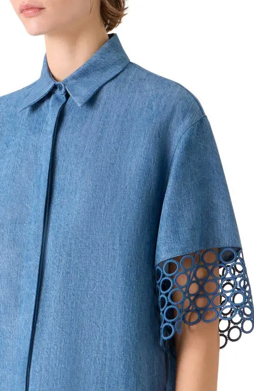 Akris Circle Lace & Denim Shirt
