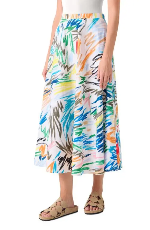 Akris Scribble Print Cotton A-line Midi Skirt