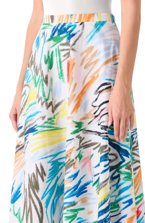 Akris Scribble Print Cotton A-line Midi Skirt