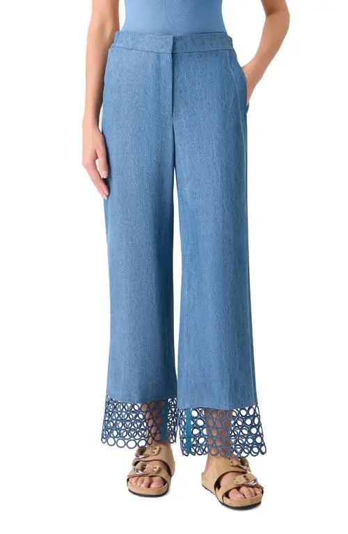 Akris Marlon Circle Lace Denim Wide Leg Pants