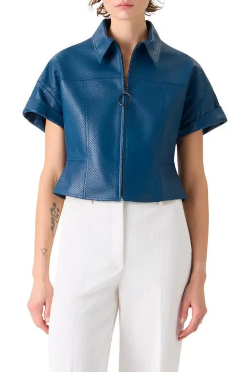 Akris Short Sleeve Leather Jacket - Dark Blue