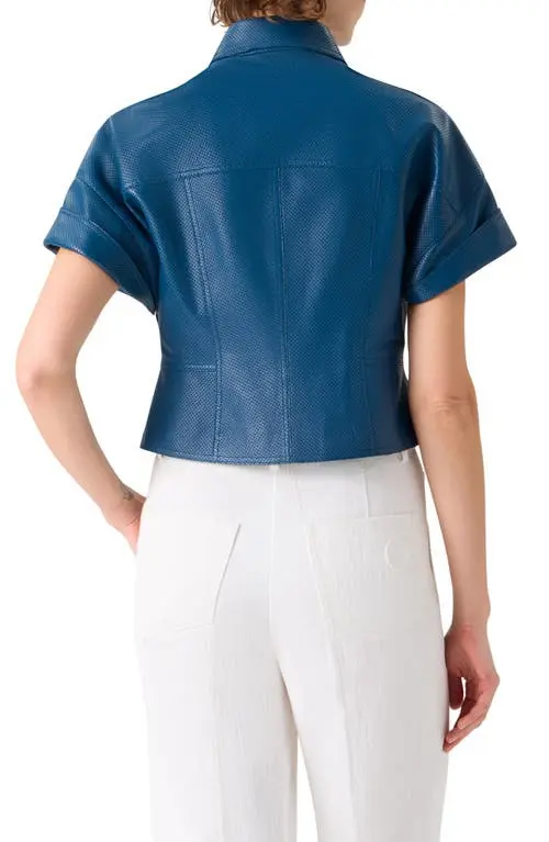 Akris Short Sleeve Leather Jacket - Dark Blue