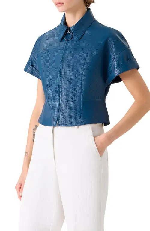 Akris Short Sleeve Leather Jacket - Dark Blue