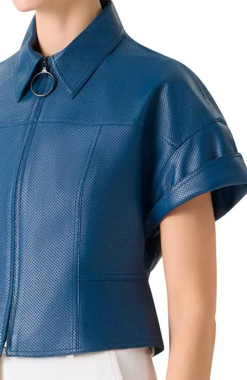 Akris Short Sleeve Leather Jacket - Dark Blue