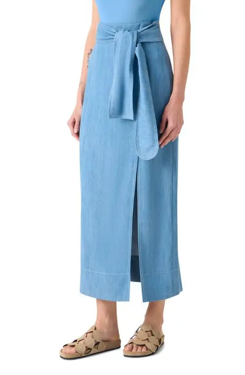 Akris Chambray Faux Wrap Midi Skirt