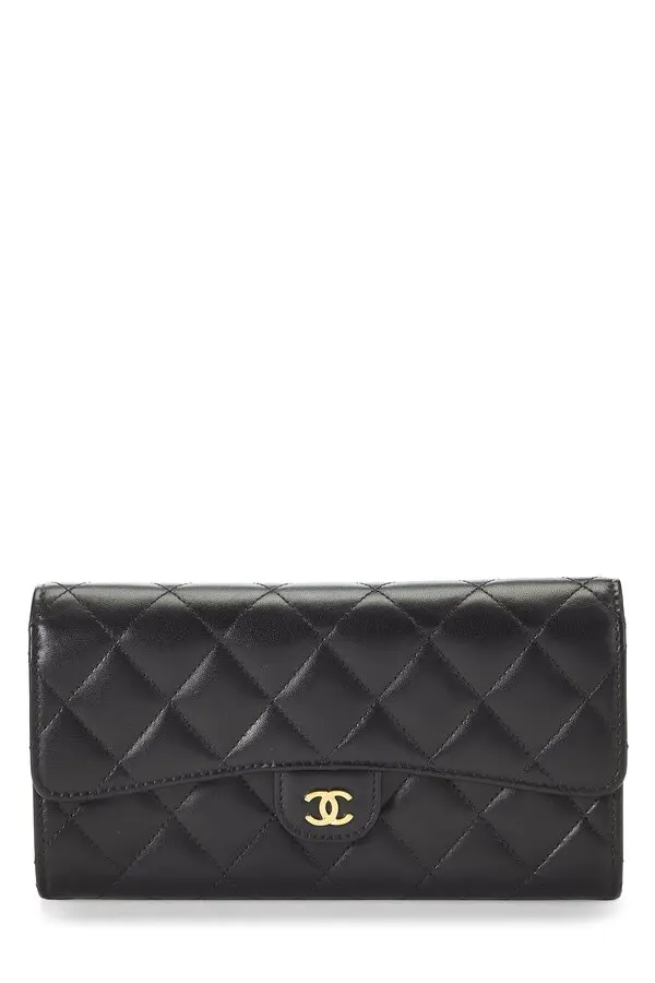 Chanel Lambskin Classic Long Flap Wallet - Black
