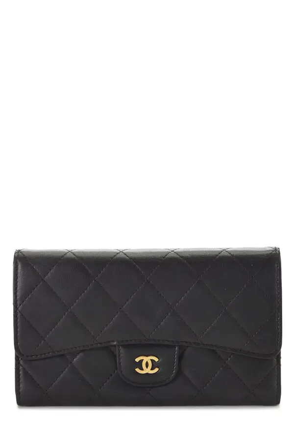 Chanel Lambskin Classic Long Flap Wallet - Black