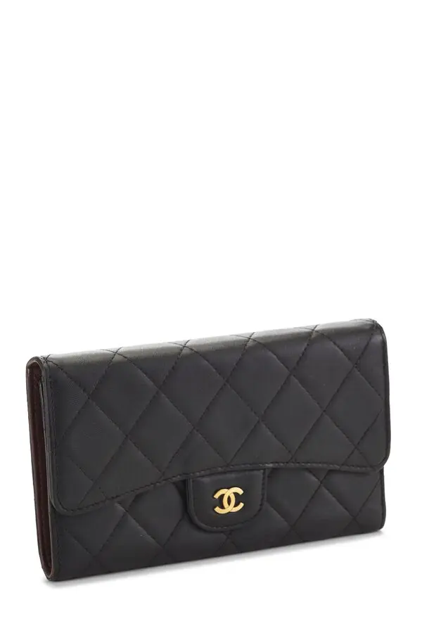 Chanel Lambskin Classic Long Flap Wallet - Black