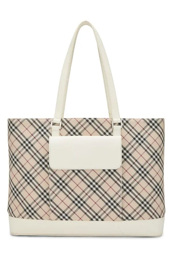 Burberry Haymarket Check Pocket Tote - White