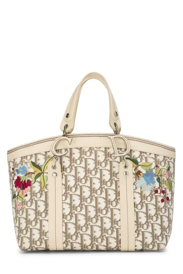 Dior Floral Embroidered Handbag - Beige