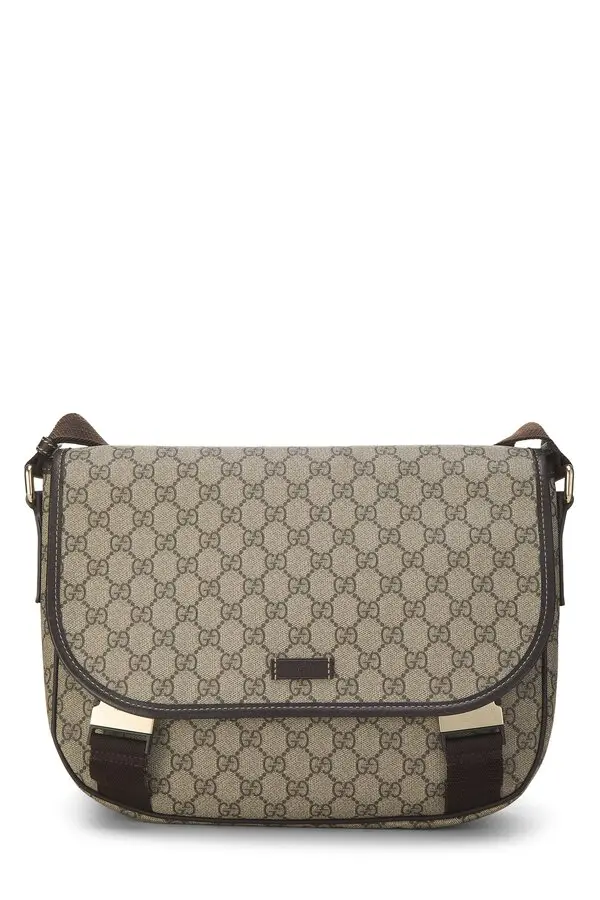Gucci Gg Supreme Buckle Flap Messenger Bag - Brown
