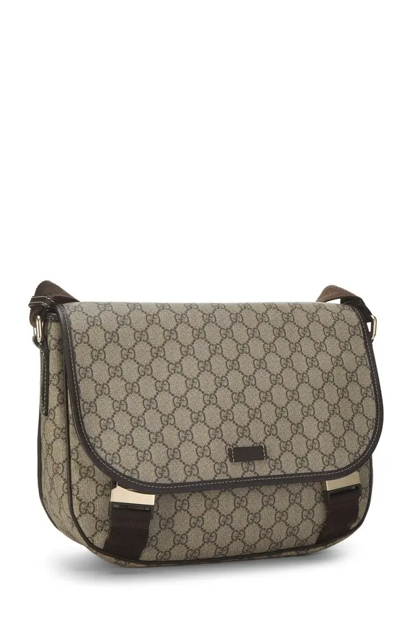 Gucci Gg Supreme Buckle Flap Messenger Bag - Brown