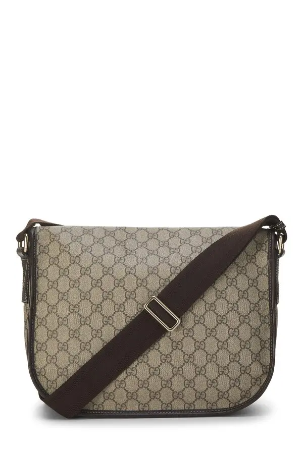 Gucci Gg Supreme Buckle Flap Messenger Bag - Brown