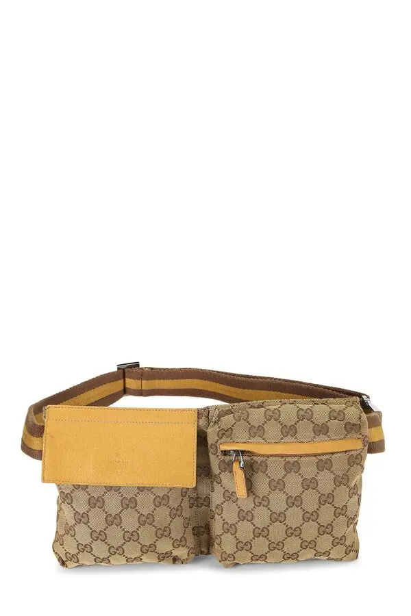 Gucci Original Gg Web Double Pocket Waist Pouch - Beige