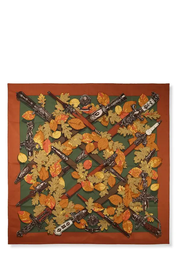 Hermès Multicolor 'au Plus Dru' Silk Scarf 90 - Orange