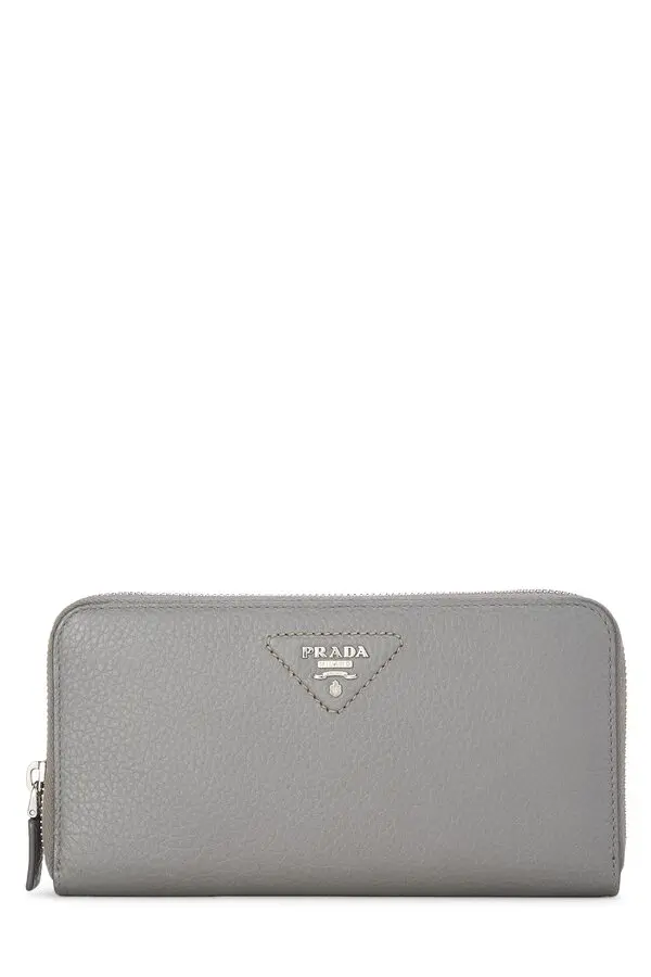 Prada Vitello Daino Zip Around Wallet - Grey