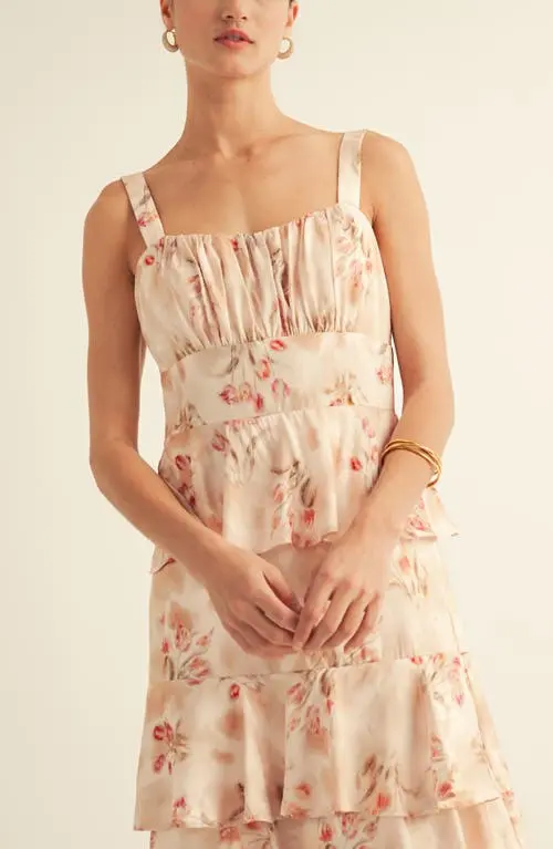AROSE STUDIO Blossom Print Sleeveless Tiered Gown - Soft Pink