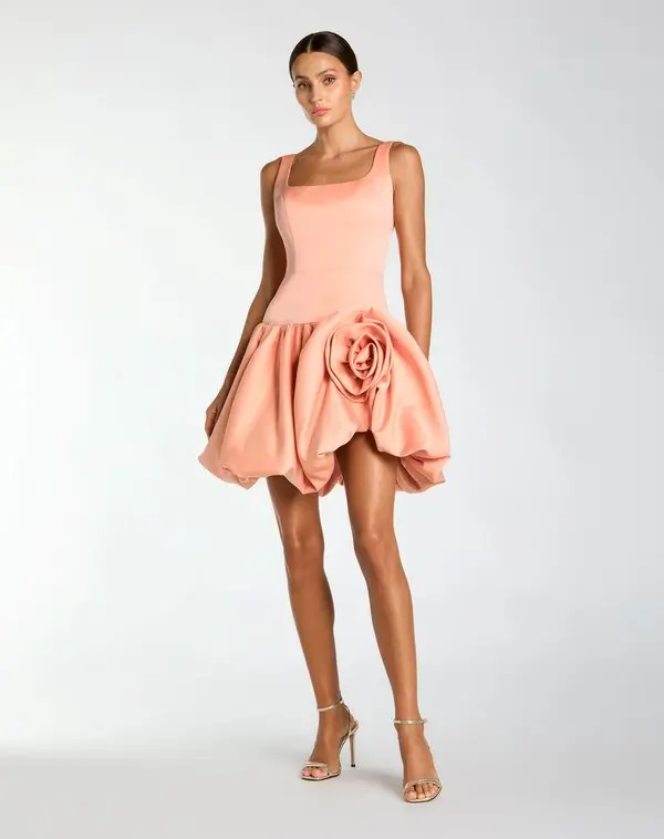 Mac Duggal Sleeveless Satin Bubble Hem Mini Dress - Orange