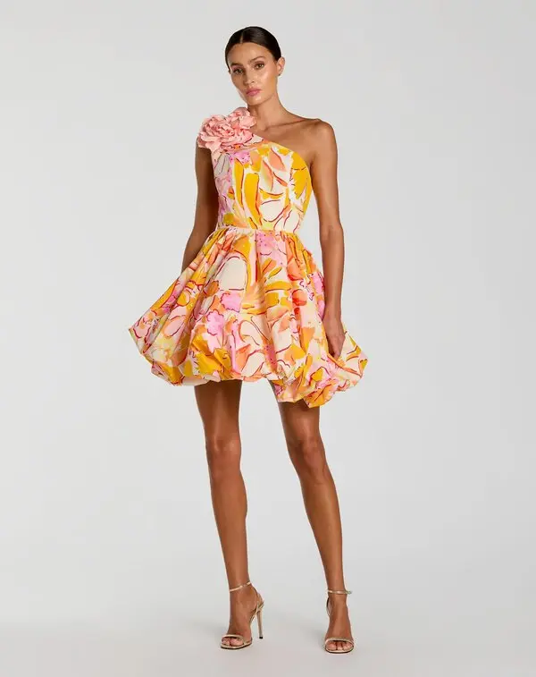 Mac Duggal One Shoulder Faille Mini Dress - Sunshine Multi