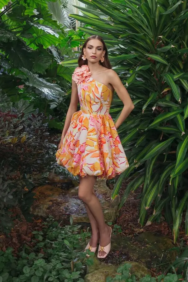 Mac Duggal One Shoulder Faille Mini Dress - Sunshine Multi