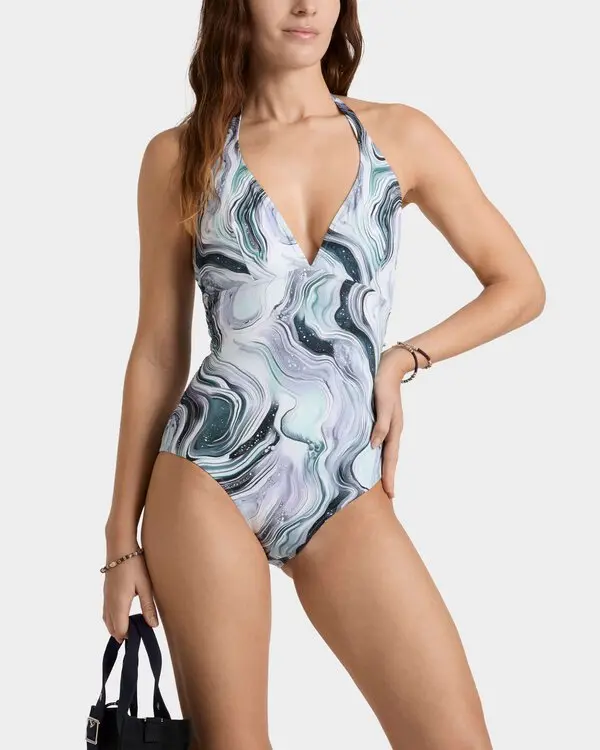 Vilebrequin Marble Print Halter One-piece Swimsuit - White