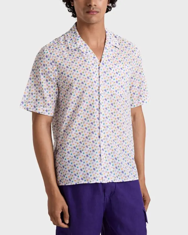 Vilebrequin Organic Cotton Bowling Shirt Micro Ronde Des Tortues Shirt Charli - White