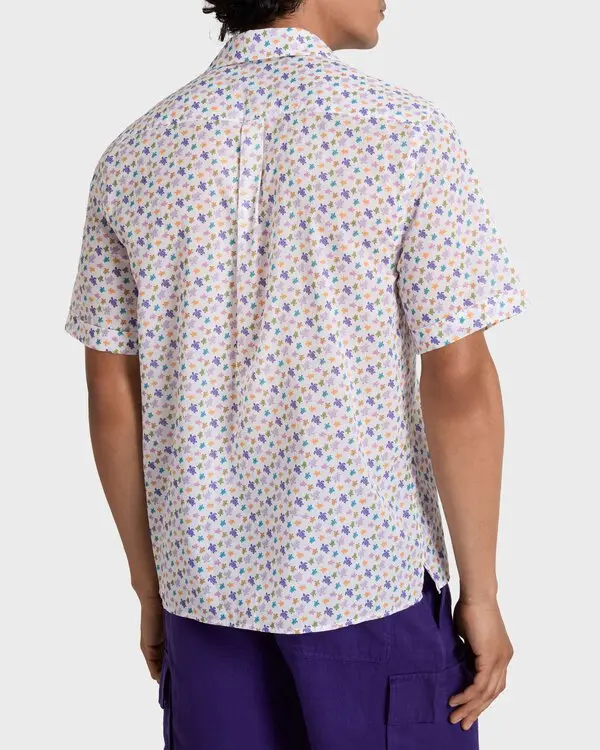 Vilebrequin Organic Cotton Bowling Shirt Micro Ronde Des Tortues Shirt Charli - White