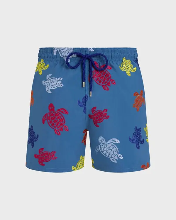 Vilebrequin Embroidered Ronde Des Tortues Swim Trunks - Blue