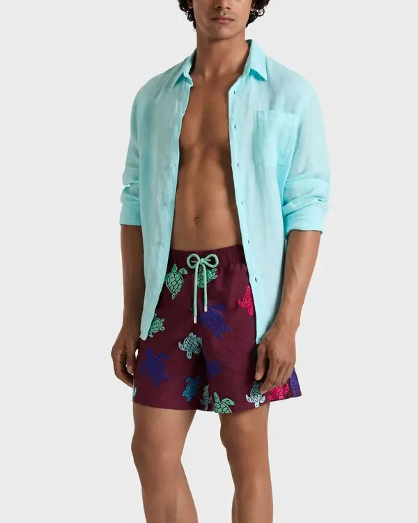 Vilebrequin Embroidered Ronde Des Tortues Swim Trunks - Red