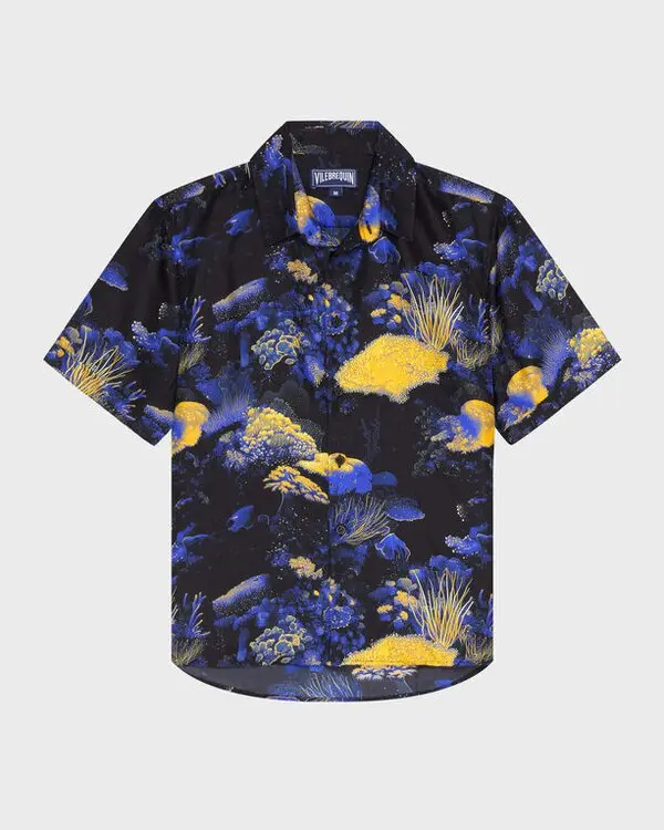 Vilebrequin Silk Bowling Shirt Coral Reef Shirt Courbis - Black