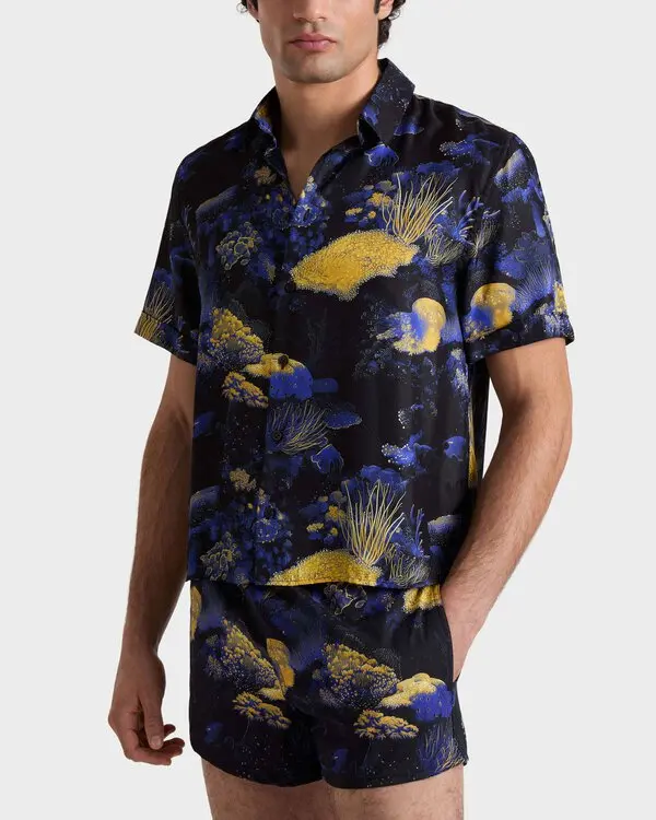 Vilebrequin Silk Bowling Shirt Coral Reef Shirt Courbis - Black
