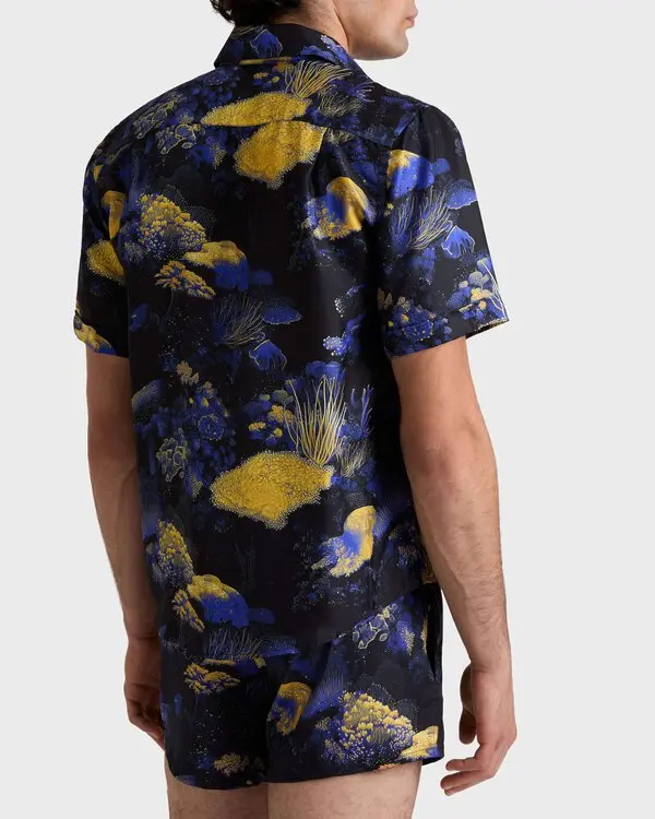 Vilebrequin Silk Bowling Shirt Coral Reef Shirt Courbis - Black