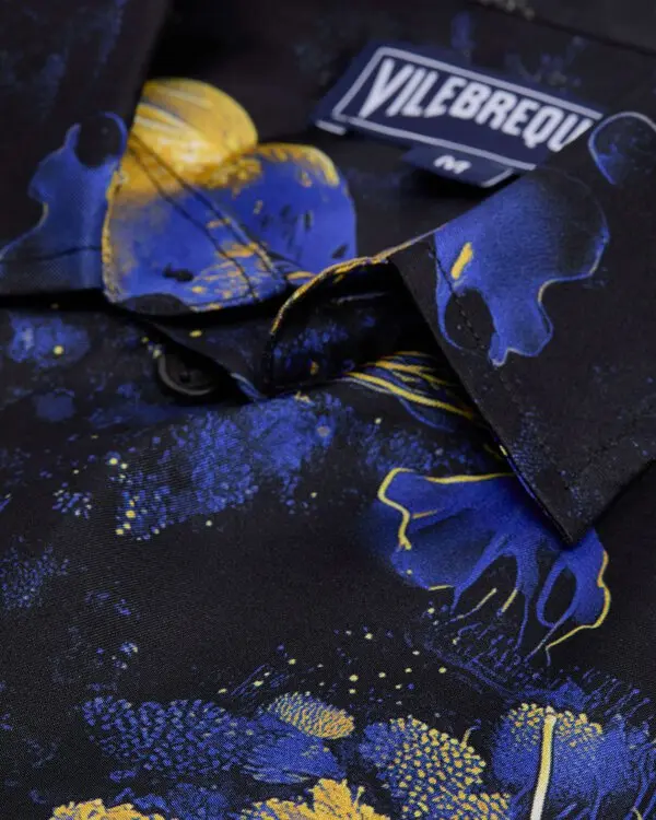 Vilebrequin Silk Bowling Shirt Coral Reef Shirt Courbis - Black