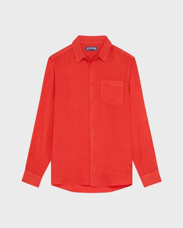 Vilebrequin Linen Shirt Solid Shirt Caroubis - Red