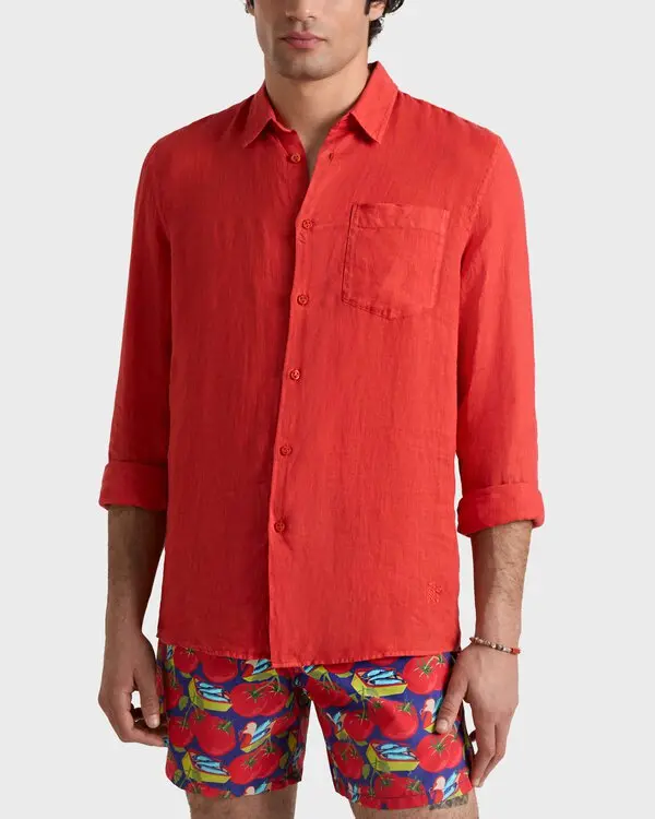 Vilebrequin Linen Shirt Solid Shirt Caroubis - Red