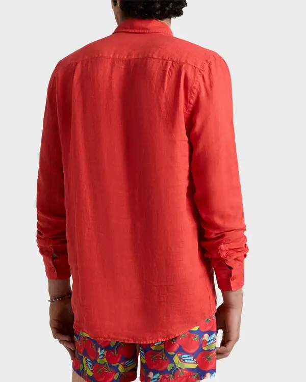 Vilebrequin Linen Shirt Solid Shirt Caroubis - Red