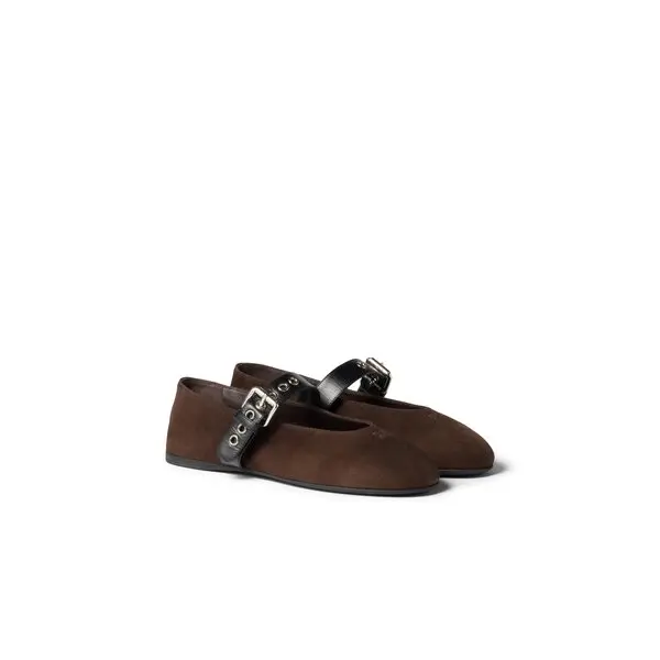 Miu Miu Suede Ballerinas - Dark Brown