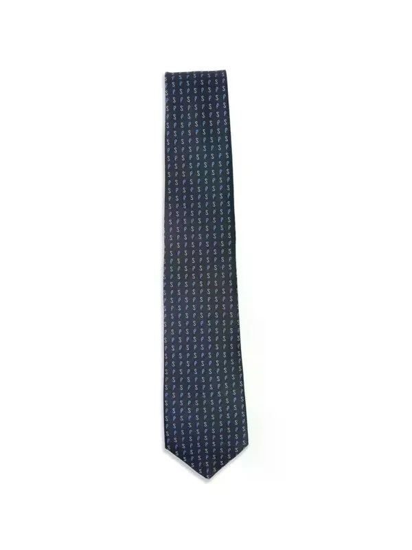 Paul Smith Logo Print Silk Tie - Blue