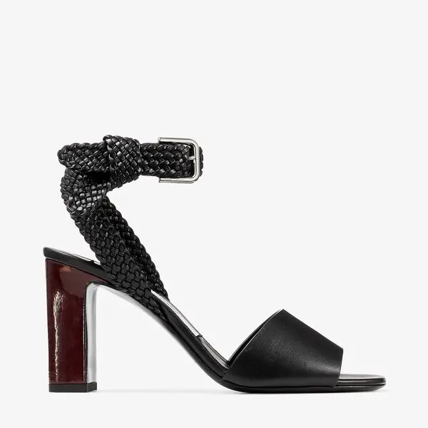 JIMMY CHOO Rori 85 Black Leather And Cork Sandals - Black/t Moro