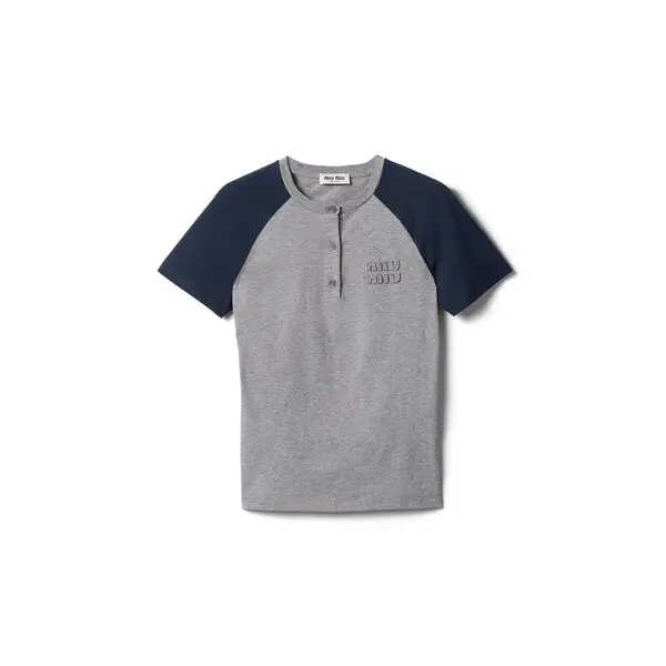 Miu Miu Cotton Jersey Henley Shirt - Grey