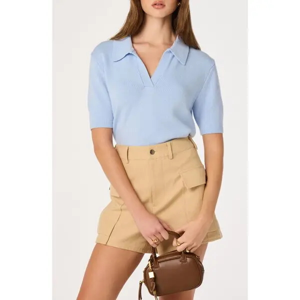 Astr The Label Brauwin Collared Short Sleeve Sweater - Blue