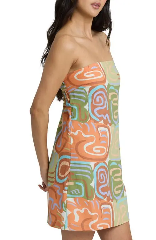 BILLABONG Strapless Cotton Minidress - Orange Multi