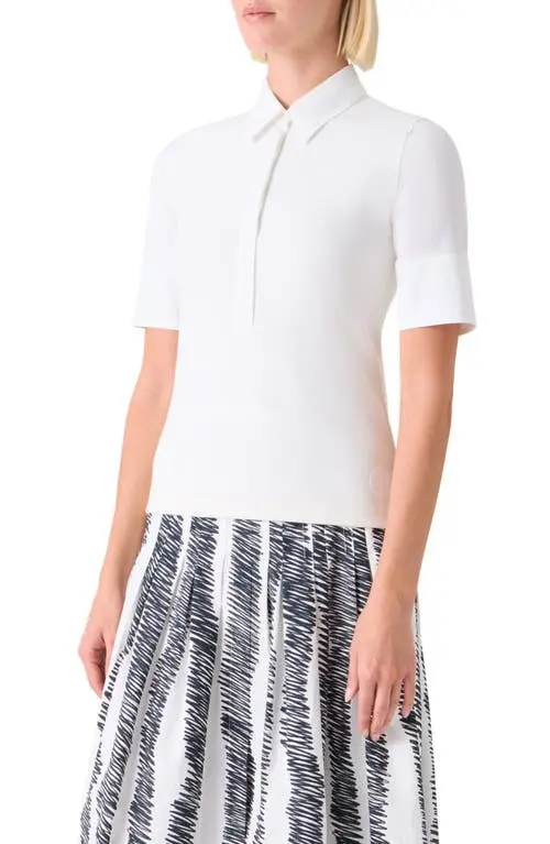 Akris Mixed Media Stretch Cotton Polo Shirt - Cream
