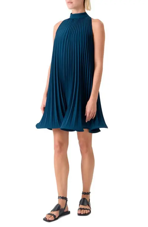 Akris Pleated Crepe Trapeze Dress - Dark Blue | Editorialist