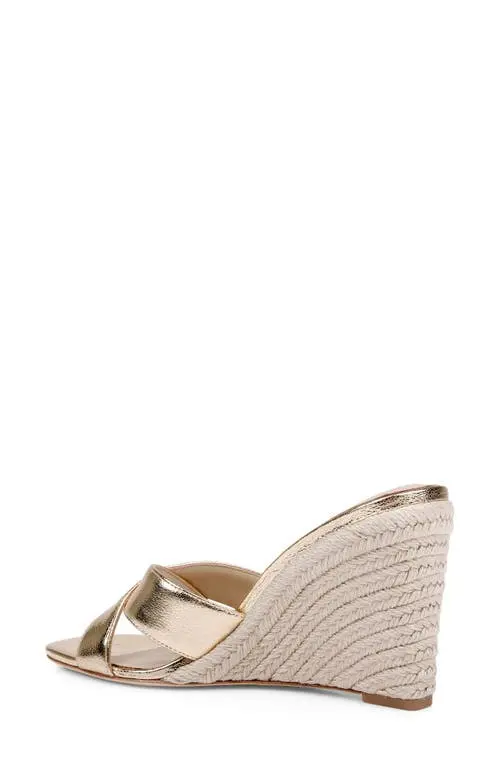 L'Agence Rosaline Espadrille Wedge Slide Sandal - Gold Crackle Leather