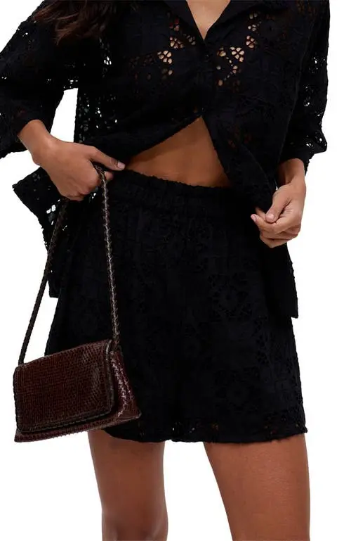 RAFFYA Shelli Broderie Anglaise Shorts - Black