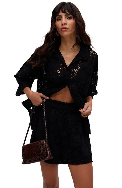 RAFFYA Shelli Broderie Anglaise Shirt - Black