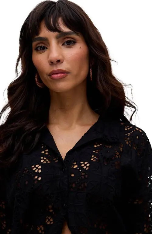 RAFFYA Shelli Broderie Anglaise Shirt - Black