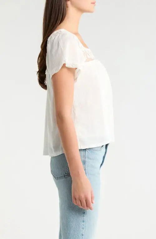 Lucky Brand Lace Mesh Square Neck Top - Cream