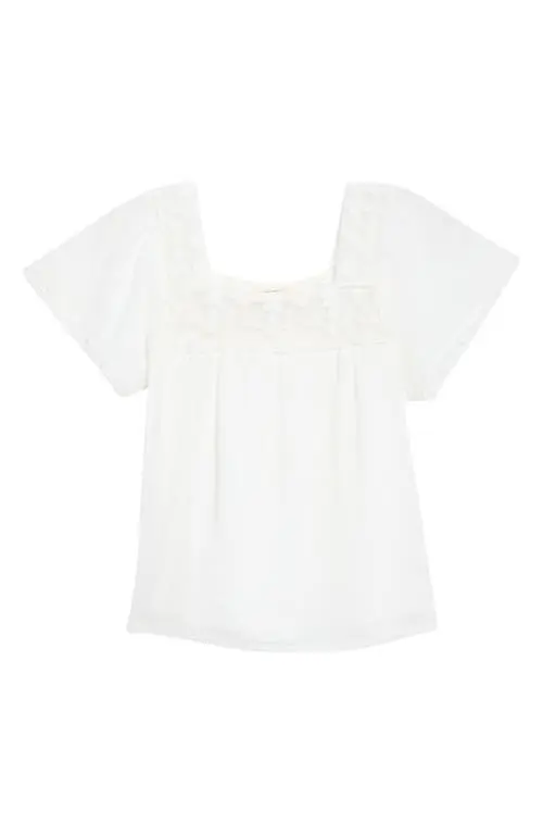 Lucky Brand Lace Mesh Square Neck Top - Cream